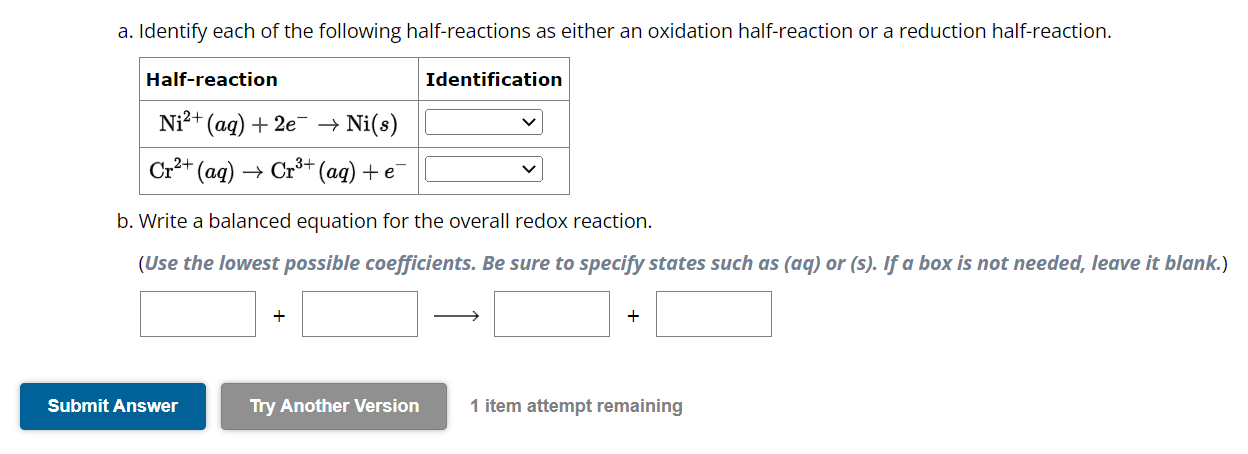 Solved b. Write a balanced equation for the overall redox | Chegg.com