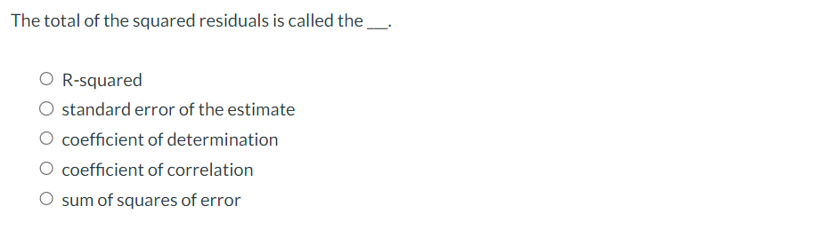 Solved The total of the squared residuals is called the | Chegg.com