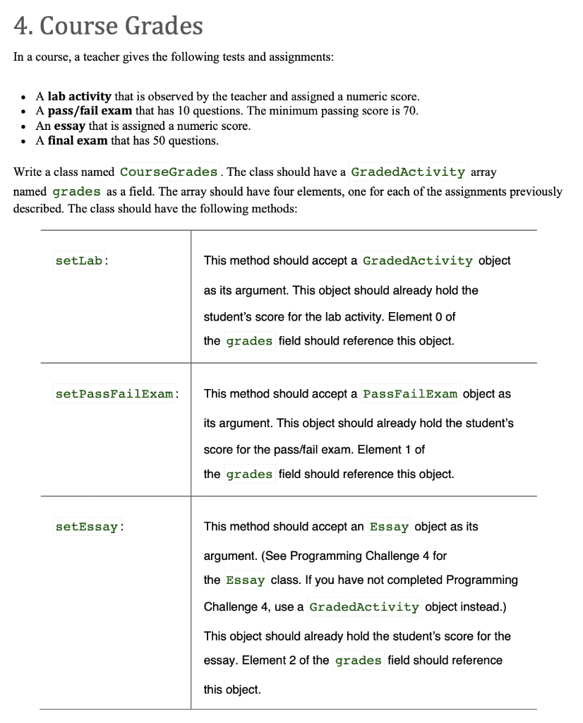Solved 4. Course Grades In a course, a teacher gives the | Chegg.com