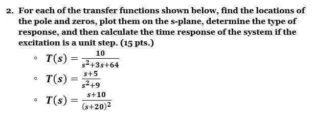 Solved 2. For each of the transfer functions shown below, | Chegg.com
