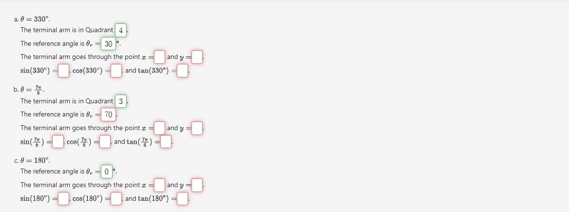 Solved a. θ=330∘. The terminal arm is in Quadrant The | Chegg.com