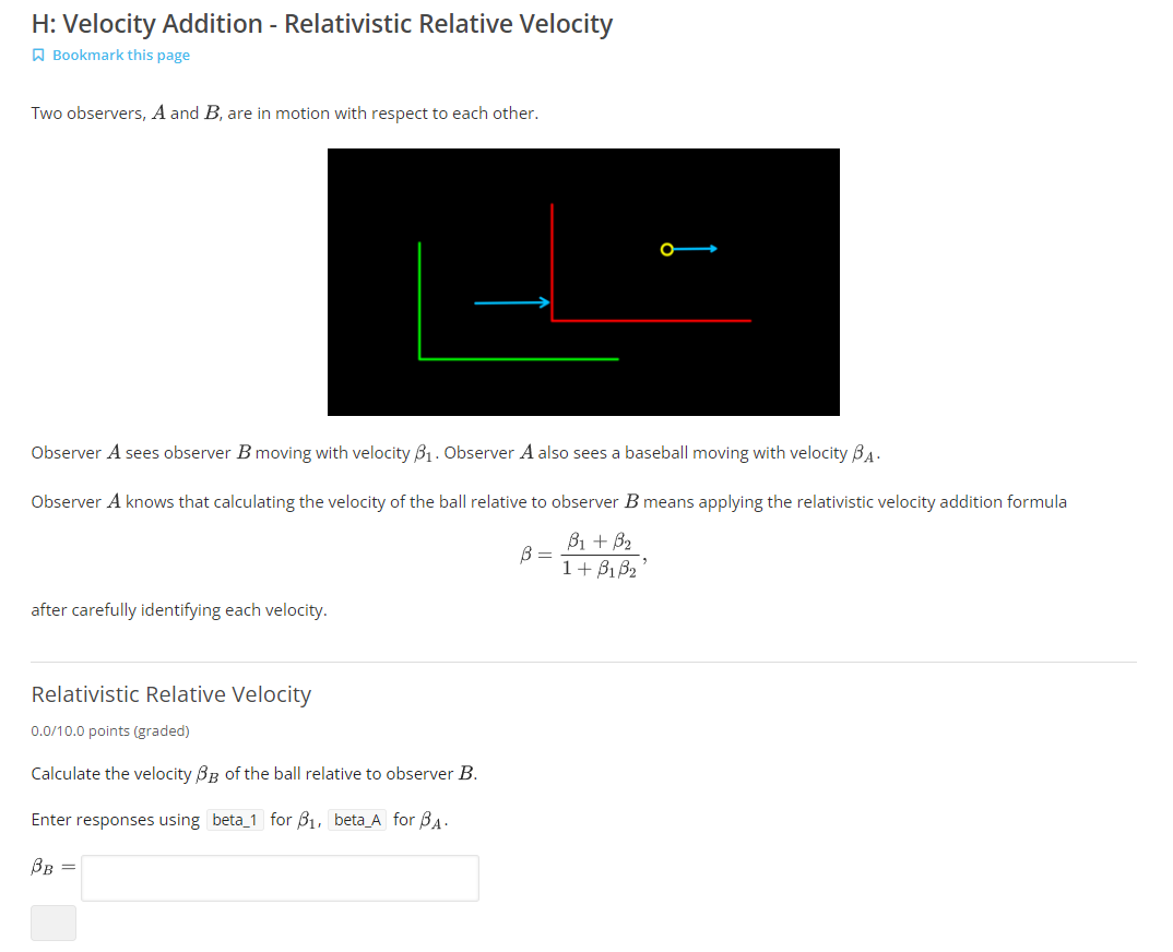 Solved H: Velocity Addition - Relativistic Relative Velocity | Chegg.com