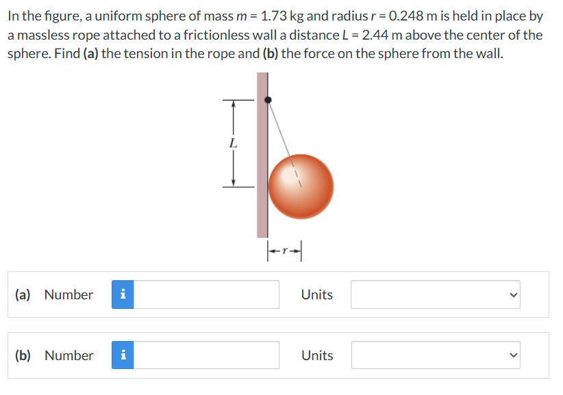 Solved In the figure, a uniform sphere of mass m=1.73 kg and | Chegg.com