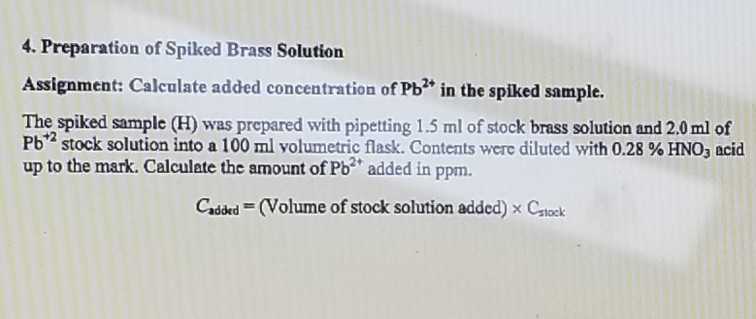 4. Preparation of Spiked Brass Solution Assignment: | Chegg.com