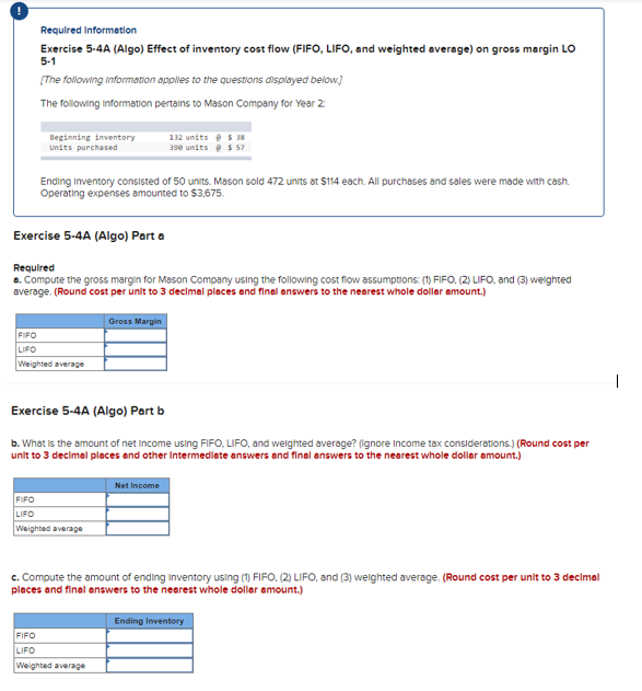 Solved Required Information Exercise 5-4A (Algo) Effect of | Chegg.com