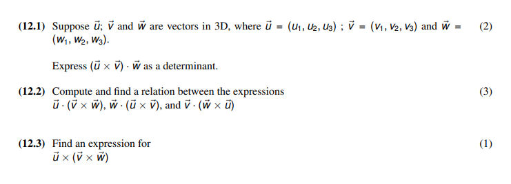Solved (12.1) Suppose u;v and w are vectors in 3D, where | Chegg.com