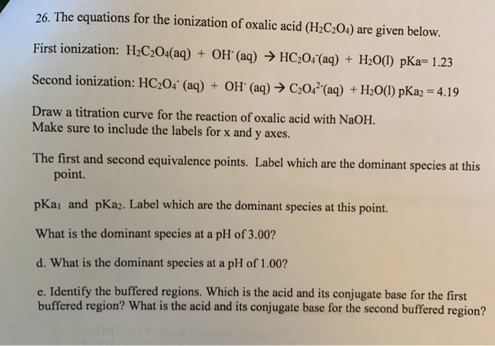 Solved 26. The equations for the ionization of oxalic acid | Chegg.com