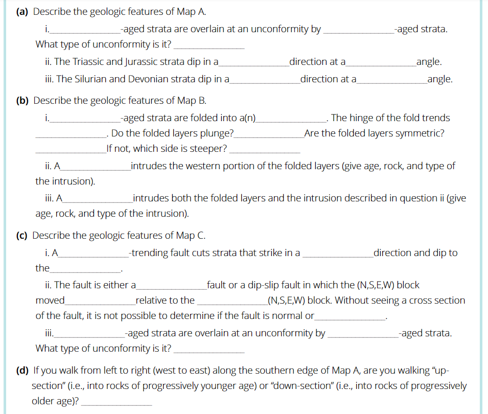Solved For each of the following geologic maps, identify the | Chegg.com