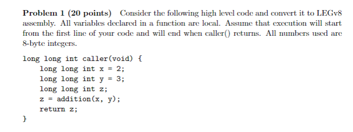 Problem 1 (20 points) Consider the following high | Chegg.com