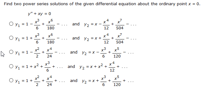 Solved Find two power series solutions of the given | Chegg.com