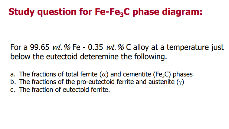 Solved Study question for Fe-Fe;C phase diagram: For a 99.65 | Chegg.com