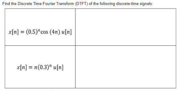 Solved Find the Discrete Time Fourier Transform (DTFT) of | Chegg.com