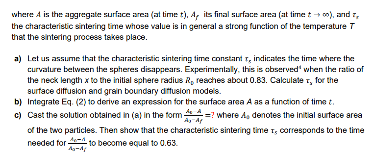 Problem 4.1: Nanoparticle sintering models: The | Chegg.com