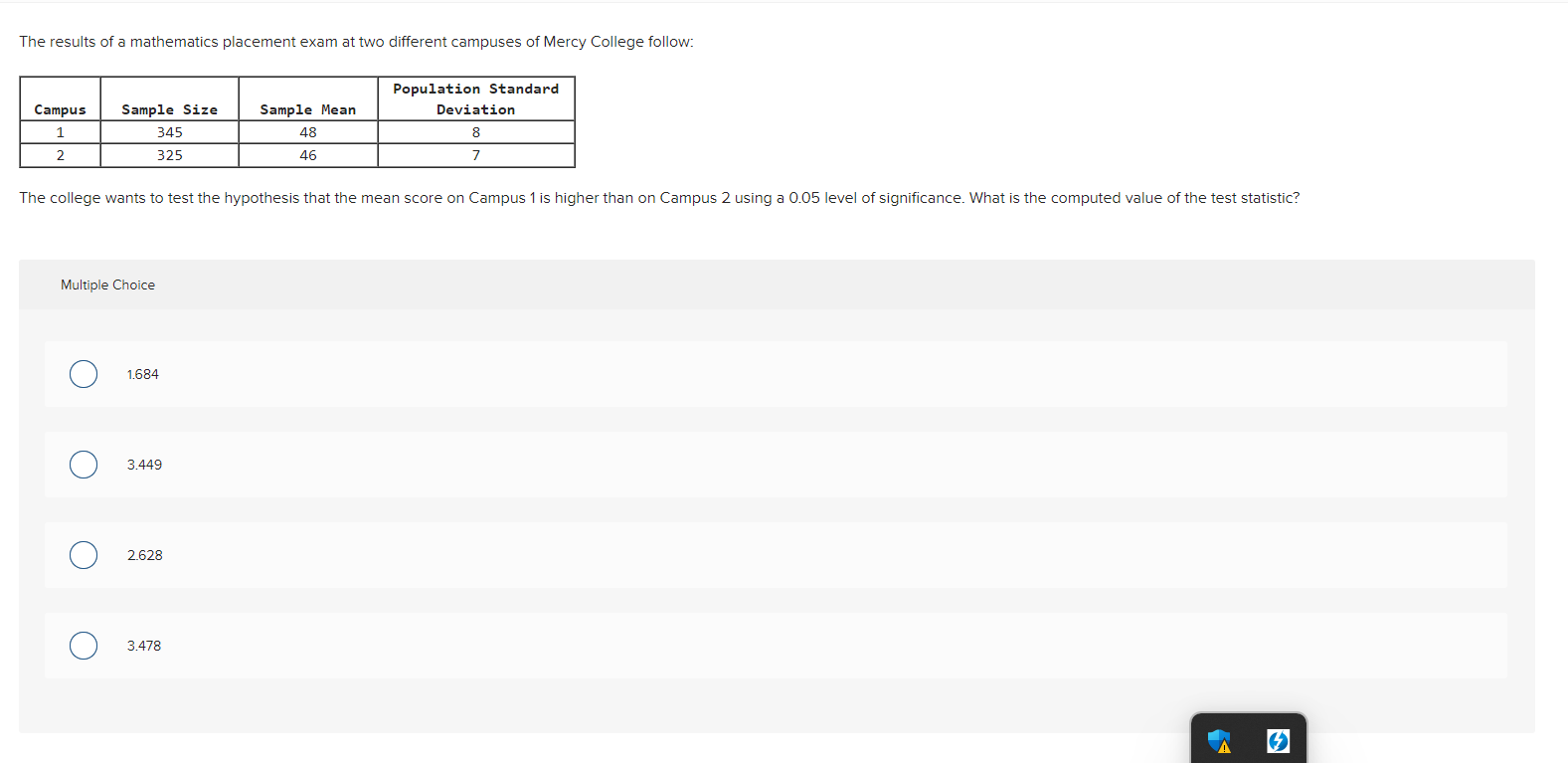 Solved The results of a mathematics placement exam at two | Chegg.com
