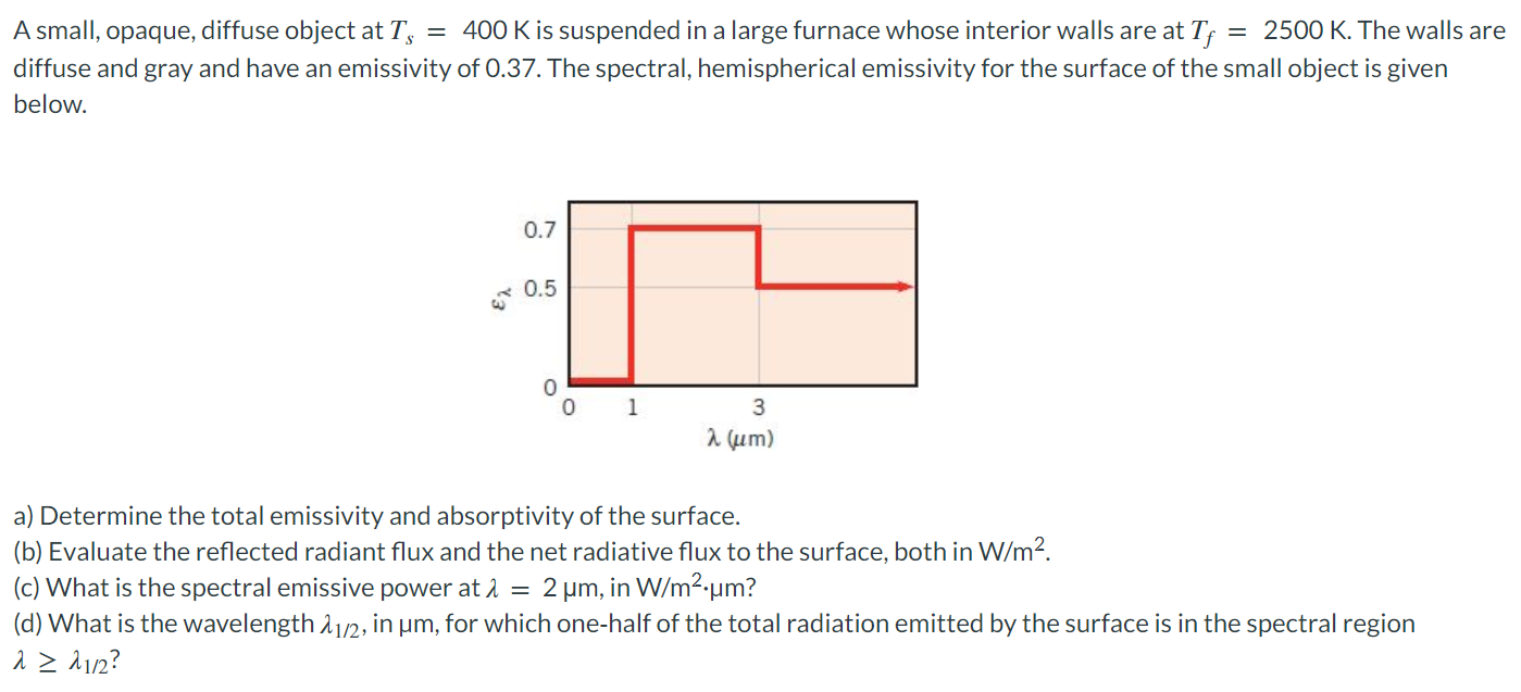 Solved = A small, opaque, diffuse object at T, = 400 K is | Chegg.com
