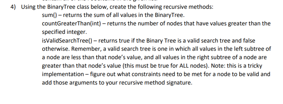 Solved 4 Using The Binarytree Class Below Create The 9330
