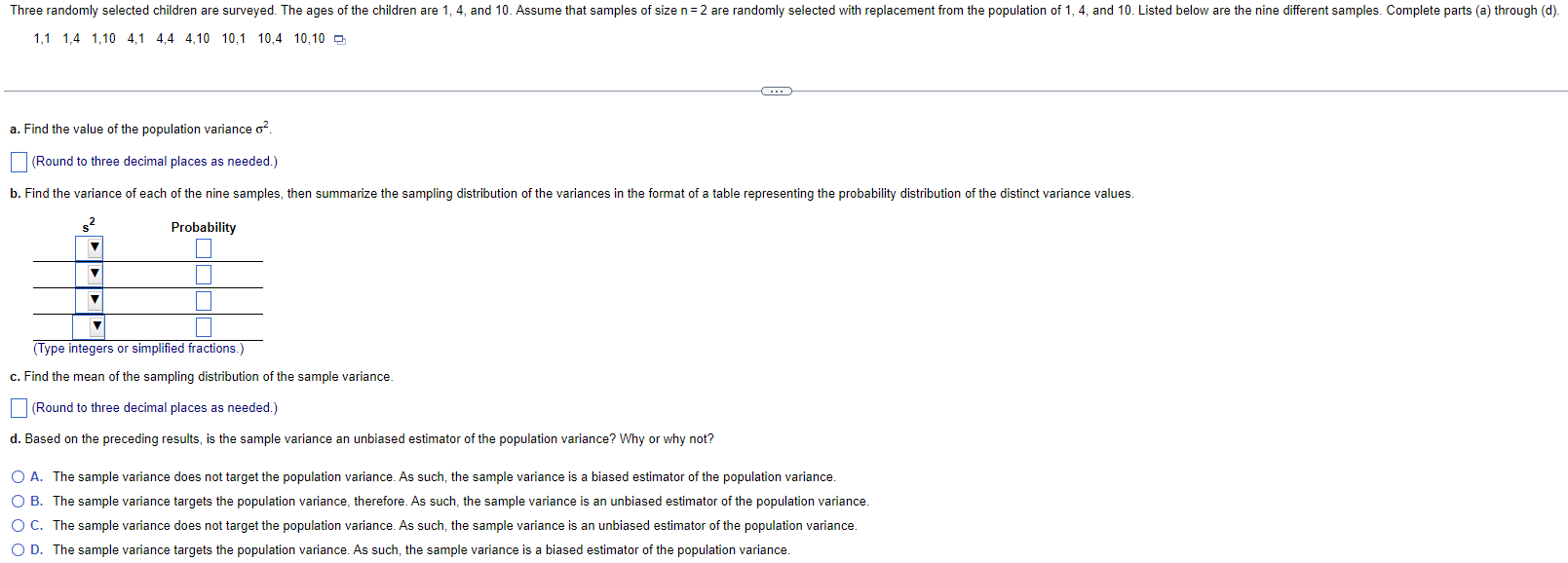 Solved c. Find the mean of the sampling distribution of the | Chegg.com