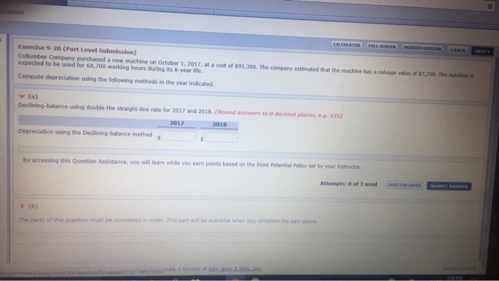 Solved Exercise 9-20 (Part Level Submission) Cullumber | Chegg.com