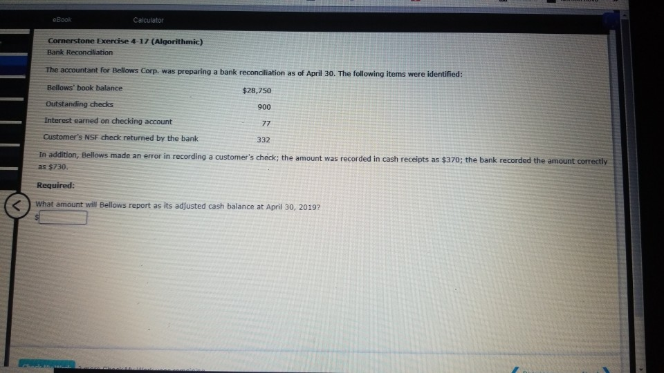 Solved eBook Calculator Cornerstone Exercise 4-17 | Chegg.com Solved eBook Calculator Cornerstone Exercise 4-17 | Chegg.com