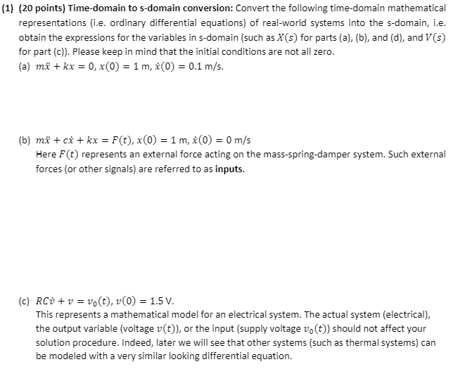 Solved (1) (20 points) Time-domain to s-domain conversion: | Chegg.com