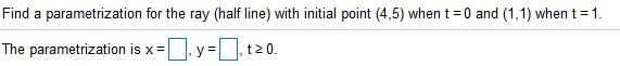 Solved Find a parametrization for the ray (half line) with | Chegg.com