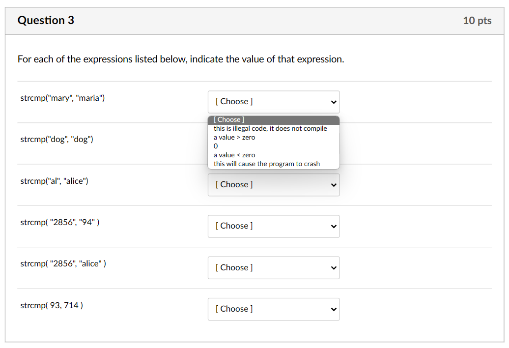 Solved For each of the expressions listed below, indicate | Chegg.com