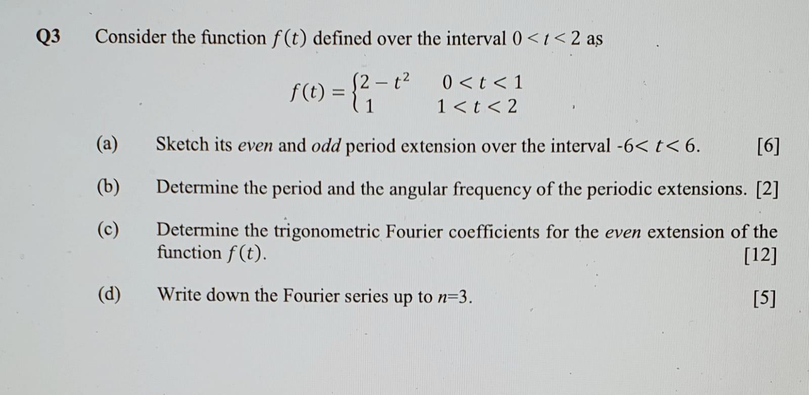 Solved Q3 Consider the function f(t) defined over the | Chegg.com