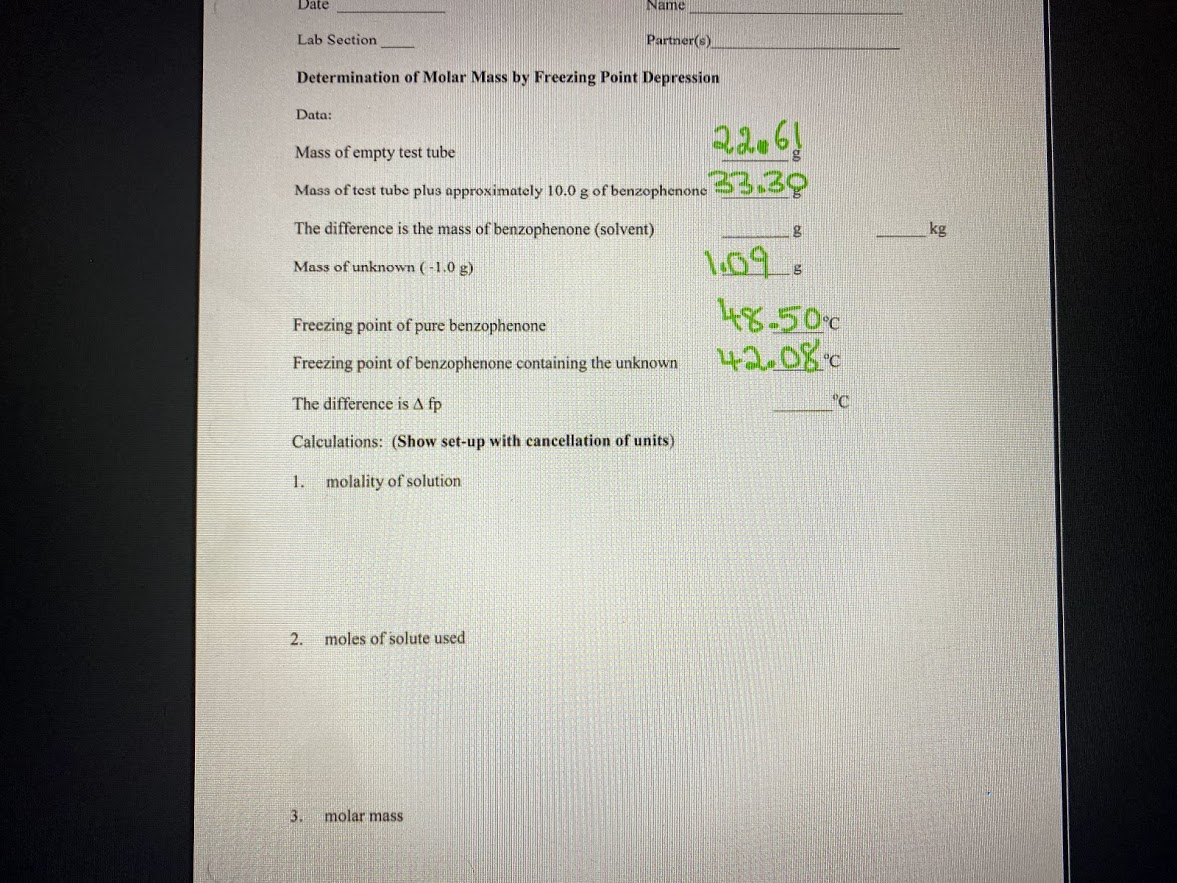Solved Date Name Lab Section Partner(s) Determination of | Chegg.com