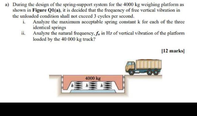 Solved a) During the design of the spring-support system for | Chegg.com
