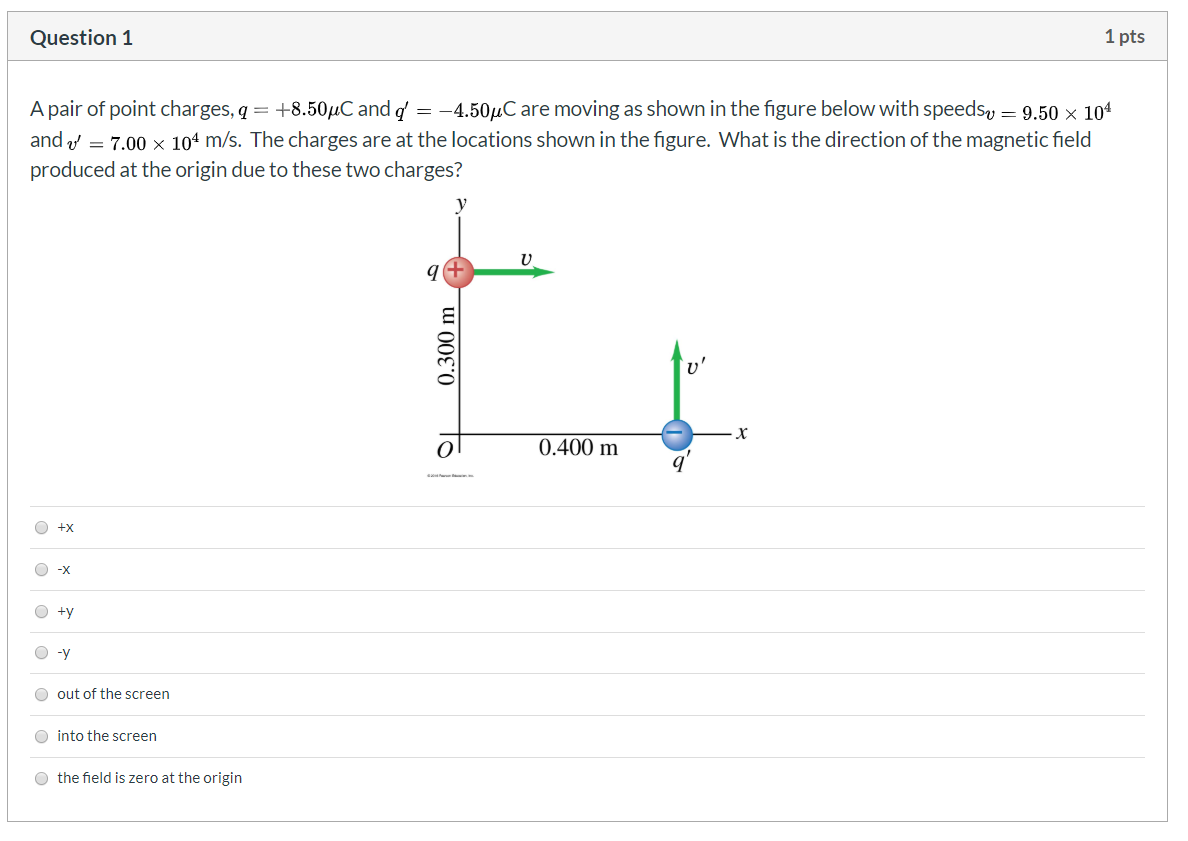 Solved Question 1 1 pts A pair of point charges, q = +8.50uC | Chegg.com