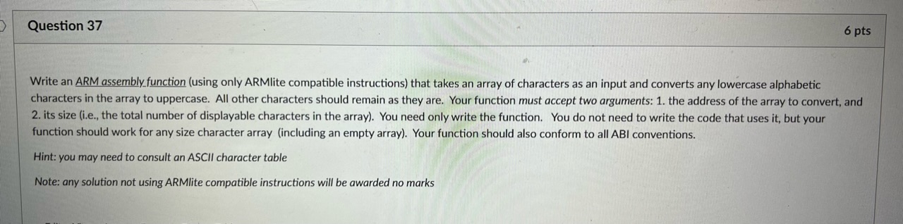 Solved Write an ARM assembly function (using only ARMlite | Chegg.com