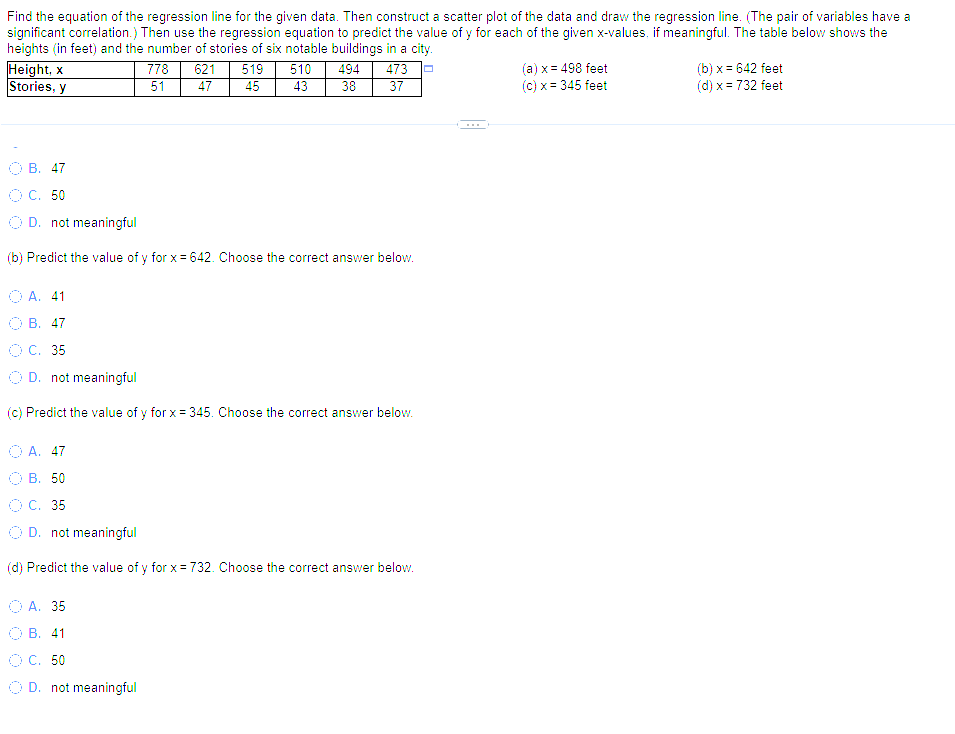 Solved Find the equation of the regression line for the | Chegg.com