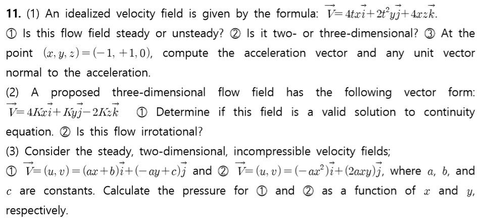 Solved 11. (1) An idealized velocity field is given by the | Chegg.com