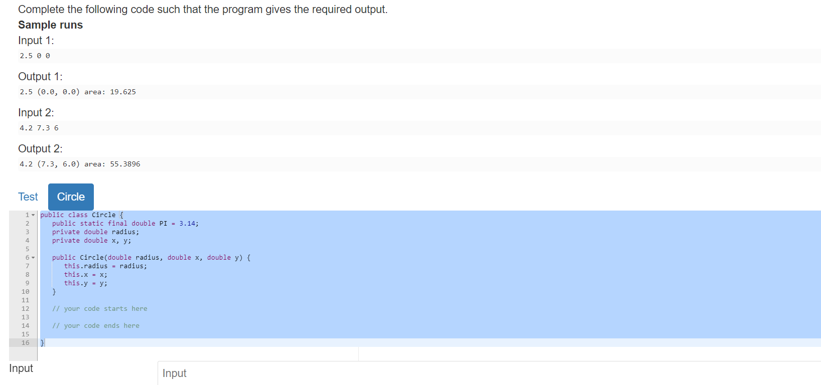 Solved Complete the following code such that the program | Chegg.com