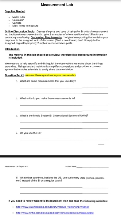 Solved Measurement Lab .Metric ruler . Camera Misc. items to | Chegg.com