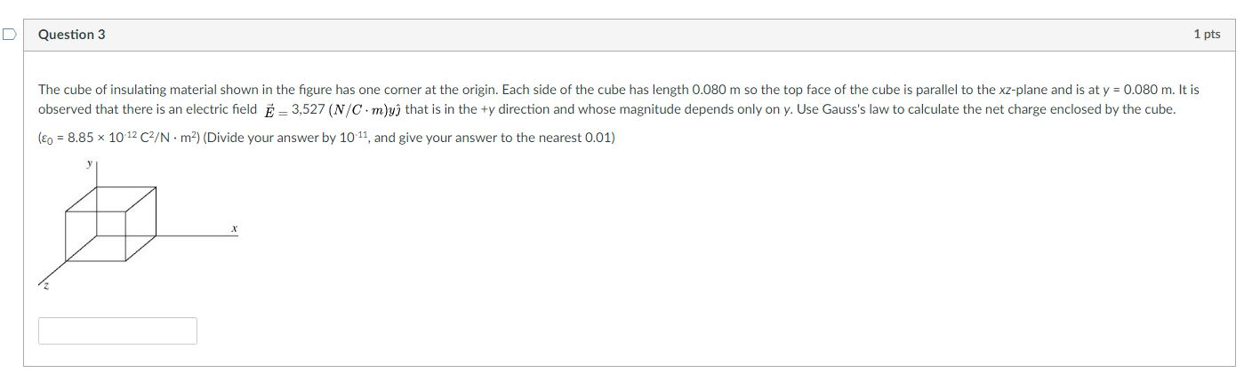 Solved Question 3 1 pts The cube of insulating material | Chegg.com