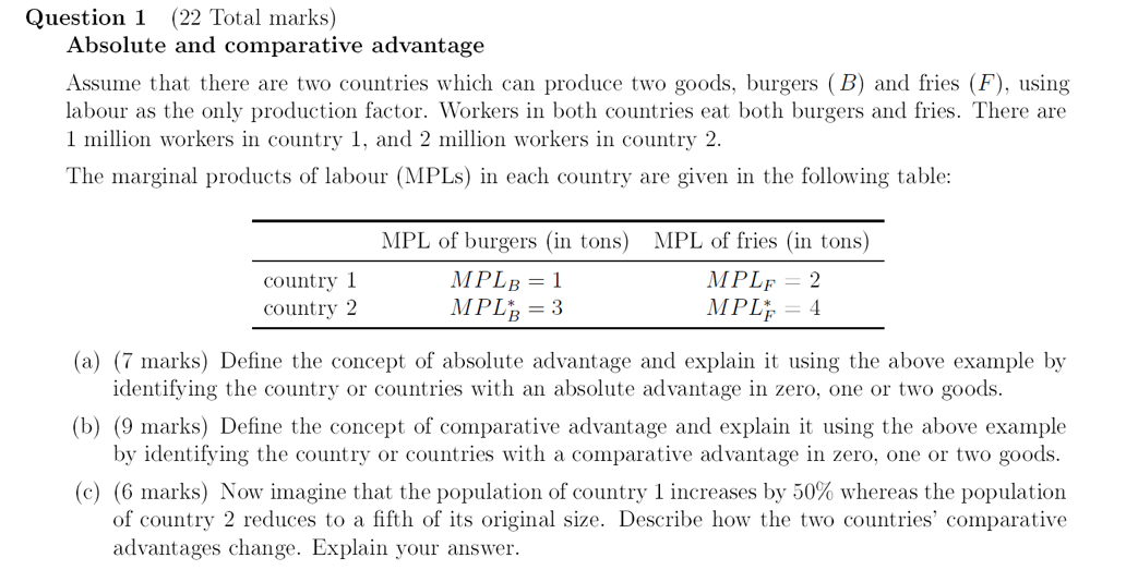 Solved Question 1 (22 Total marks) Absolute and comparative | Chegg.com