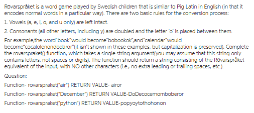 Solved Rovarsprâket is a word game played by Swedish | Chegg.com