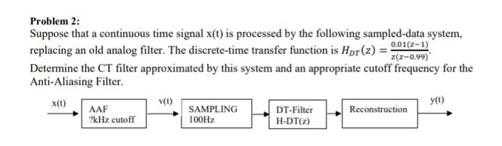 Solved Problem 2: Suppose that a continuous time signal x(t) | Chegg.com