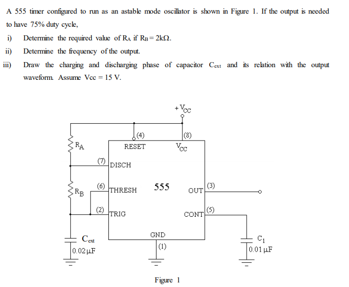 Solved A 555 timer configured to run as an astable mode | Chegg.com
