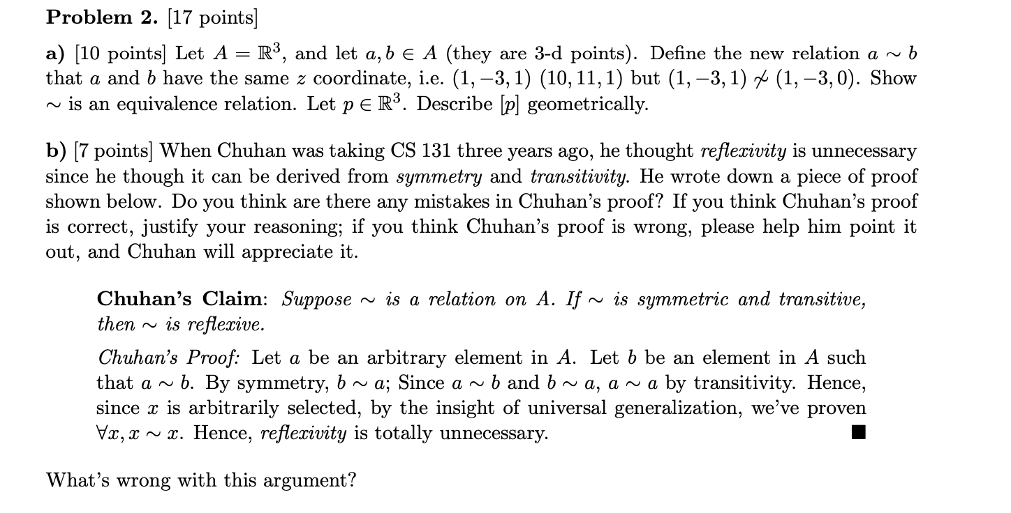 Solved Problem 2. [17 points] a) [10 points] Let A = R3, | Chegg.com