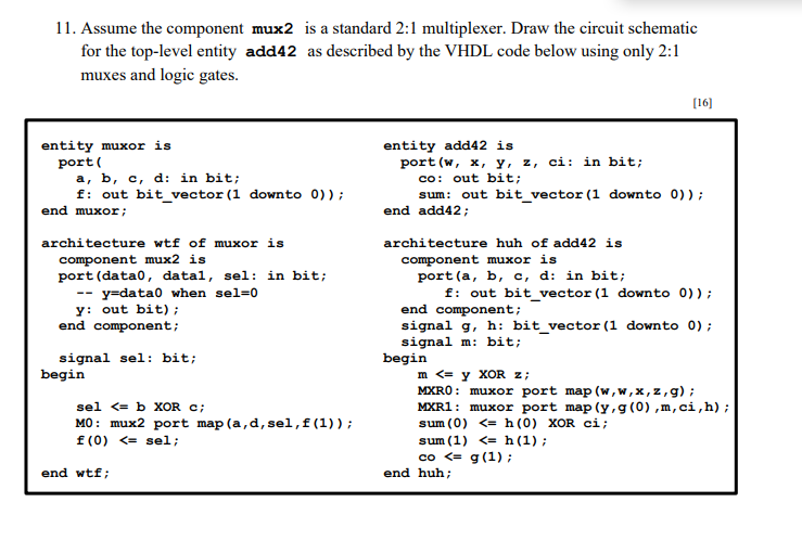 Solved 11. Assume the component mux2 is a standard 2:1 | Chegg.com