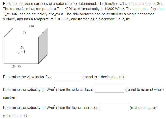 Solved Radiation between surfaces of a cube is to be | Chegg.com