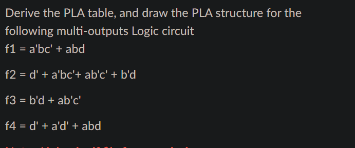 Solved Derive the PLA table, and draw the PLA structure for | Chegg.com