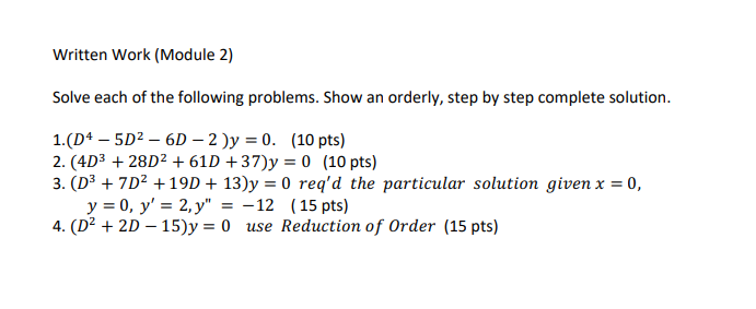 Solved Written Work (Module 2) Solve each of the following | Chegg.com