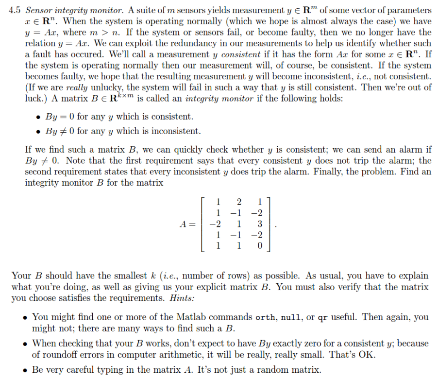 Solved 4.5 Sensor integrity monitor. A suite of m sensors | Chegg.com