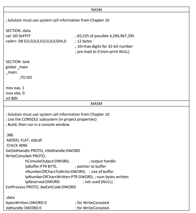 Write a program in NASM or MASM that takes a normal | Chegg.com