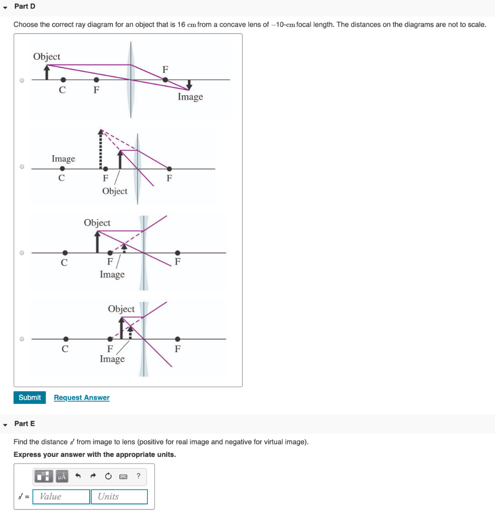 Solved - Part D Choose the correct ray diagram for an object | Chegg.com