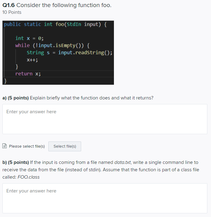 Solved Q1.6 Consider the following function foo. 10 Points | Chegg.com