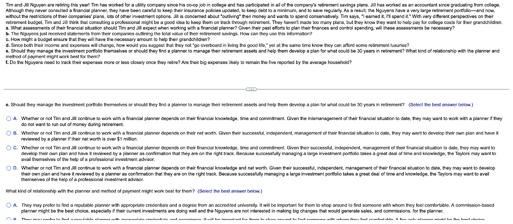 Tim and Jill Nguyen are retiring this year! Tim has | Chegg.com